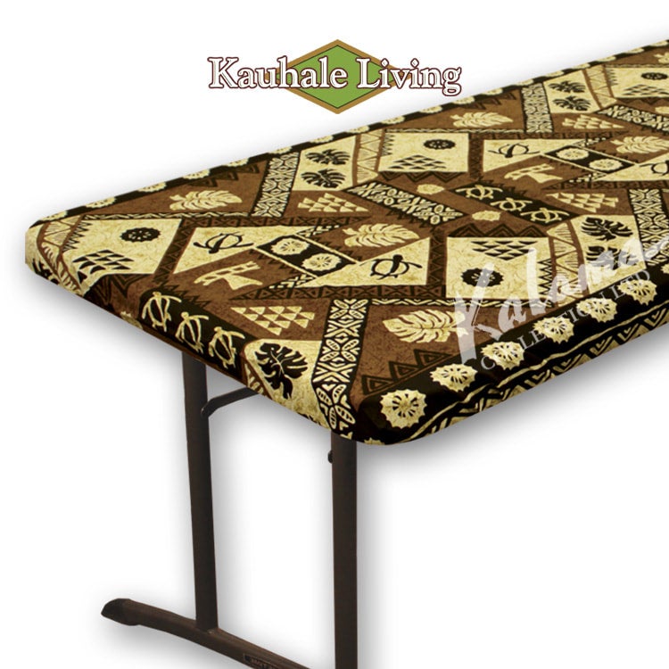 Hawaii Fabric Luau Tablecloth, Tapa Brown | Kalama Collection Ltd