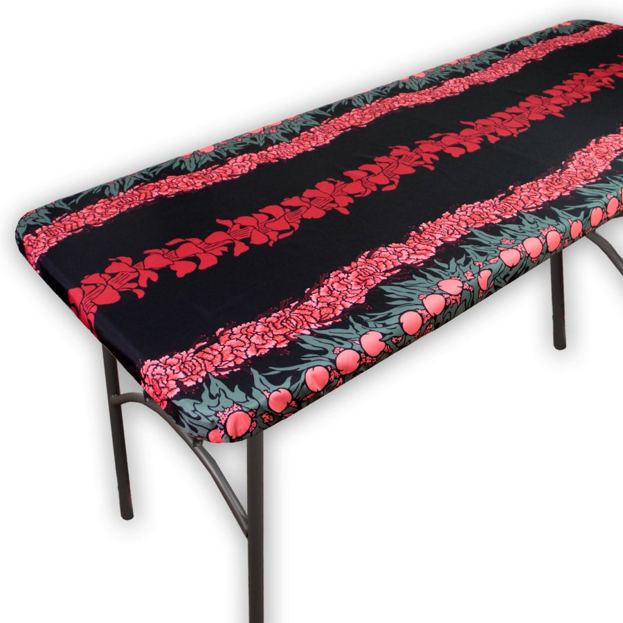Hawaii Fabric Luau Tablecloth, Lei, Black | Kalama Collection Ltd