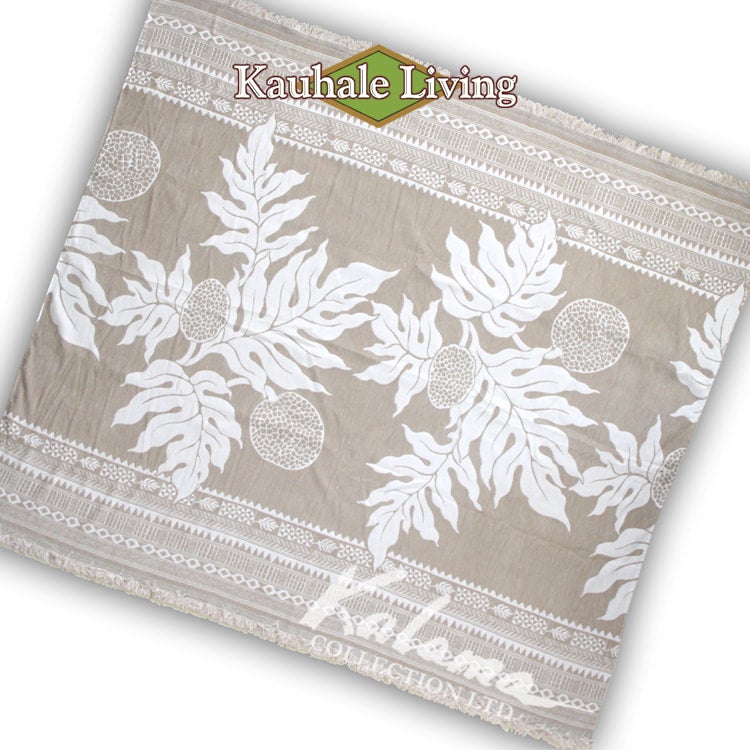 Hawaiian Tapestry Throw or Blanket: Ulu Breadfruit Taupe | Kalama ...