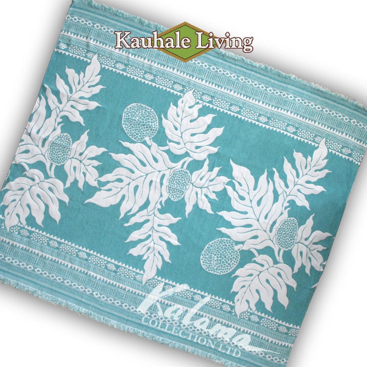 Hawaiian Tapestry Throw and Blanket: Ulu Breadfruit Teal | Kalama ...